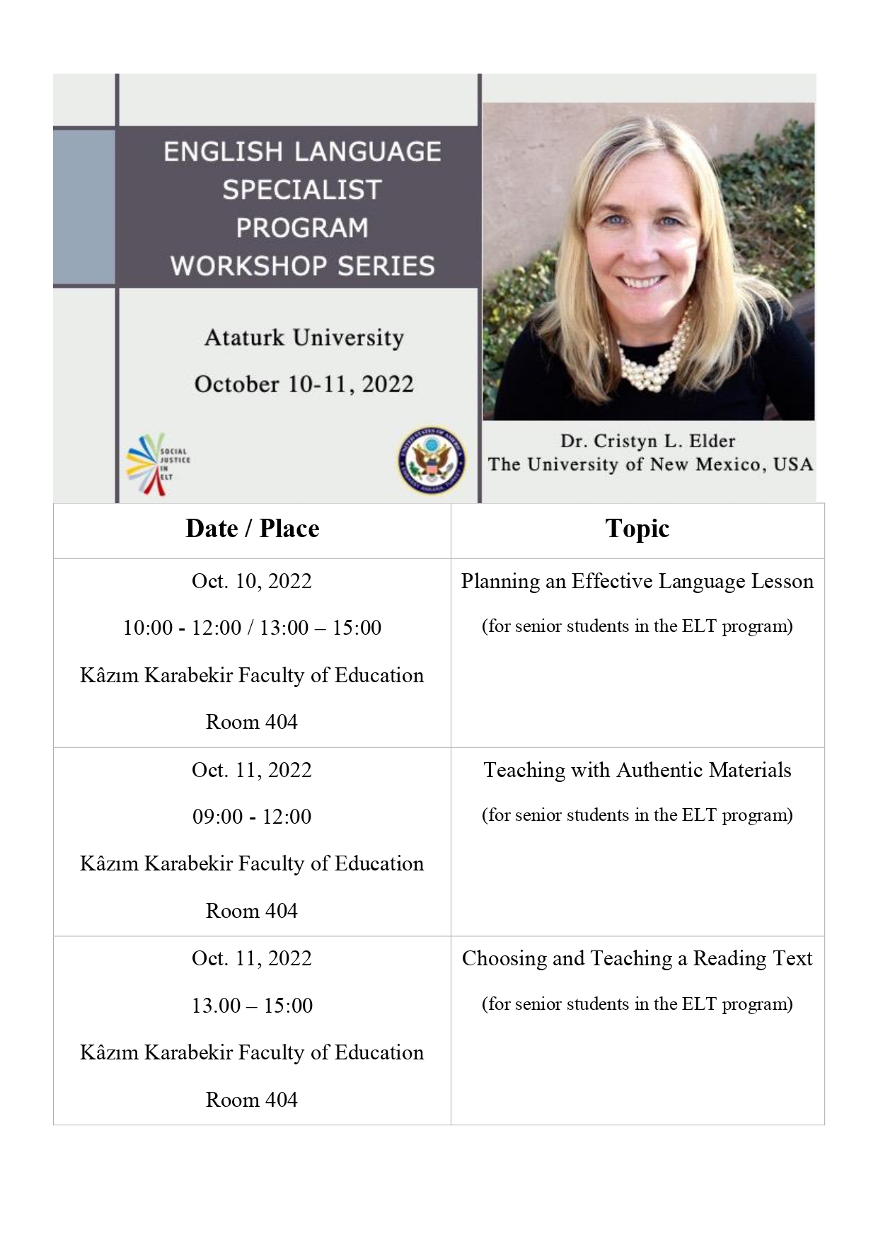 ENGLISH LANGUAGE SPECIALIST PROGRAM WORKSHOP SERIES – İngiliz Dili ...