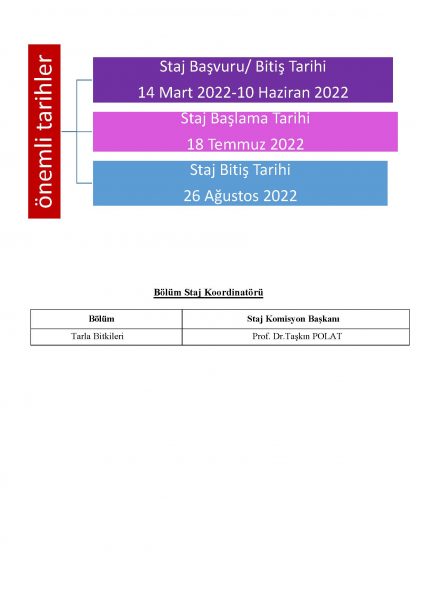Staj Yol Haritası – Tarla Bitkileri Bölümü